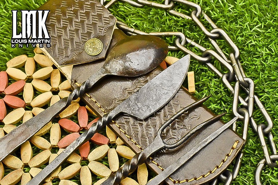 LMK Custom Antique Table Set 440C Steel Hammered Pattern Lot of 4 ...