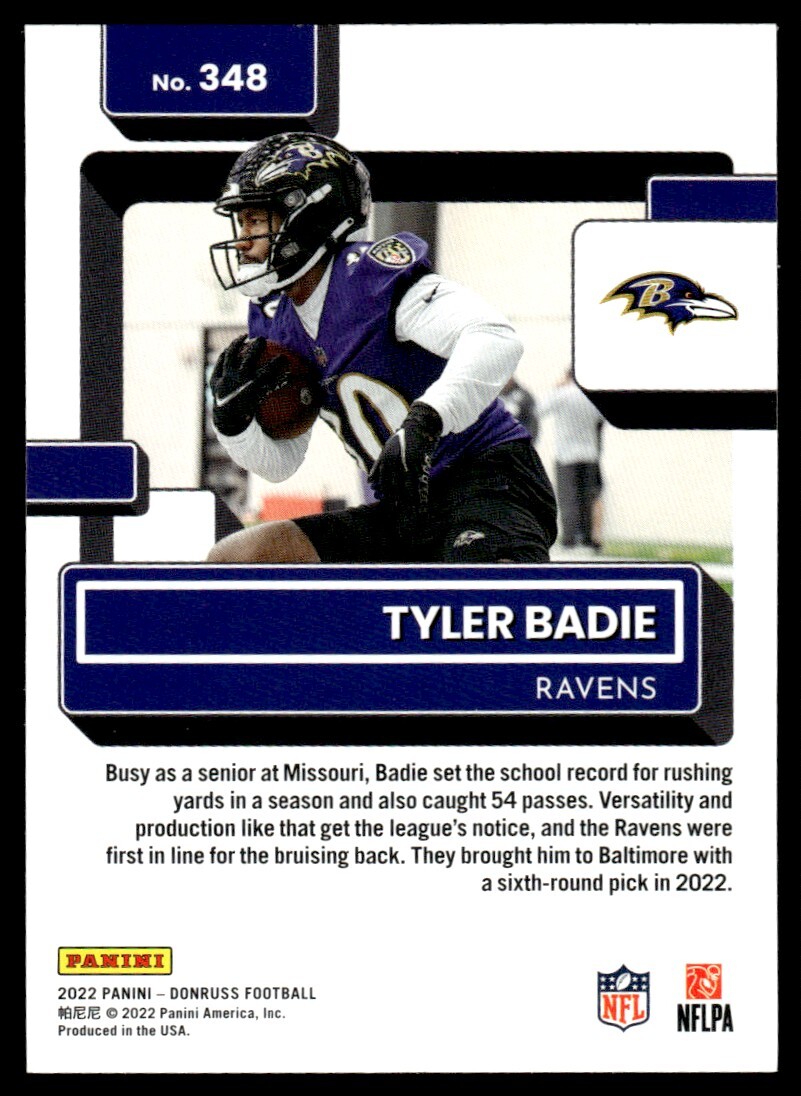 2022 Football Card Tyler Badie Rookie Baltimore Ravens #348 | eBay