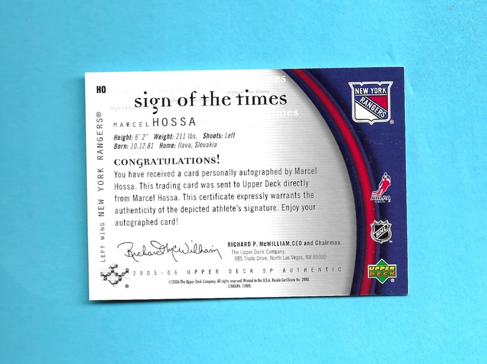 2005-06 SP Authentic SOTT AUTO # HO MARCEL HOSSA NEW YORK RANGERS | eBay