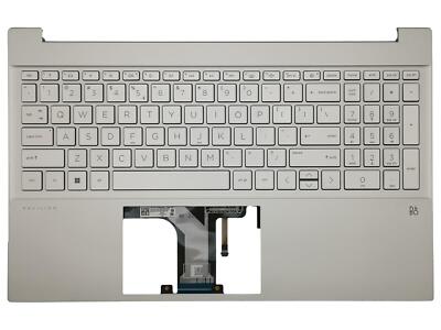 HP Pavilion 15-EG 15-EH Palmrest Cover Keyboard US Int Silver Backlit ...