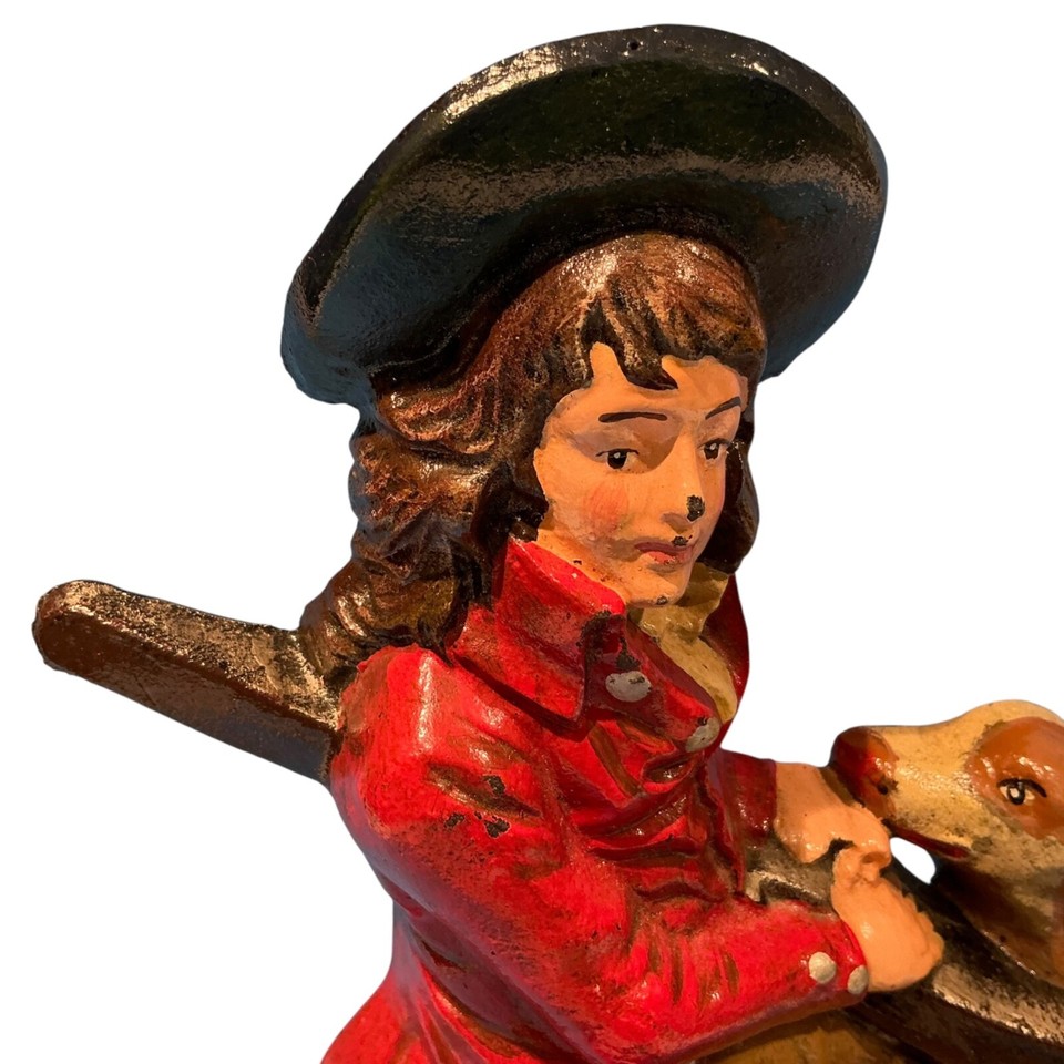 Cast Iron Door Stop Colonial Soldier Red Coat Gun Dog Pheasants Irish ...