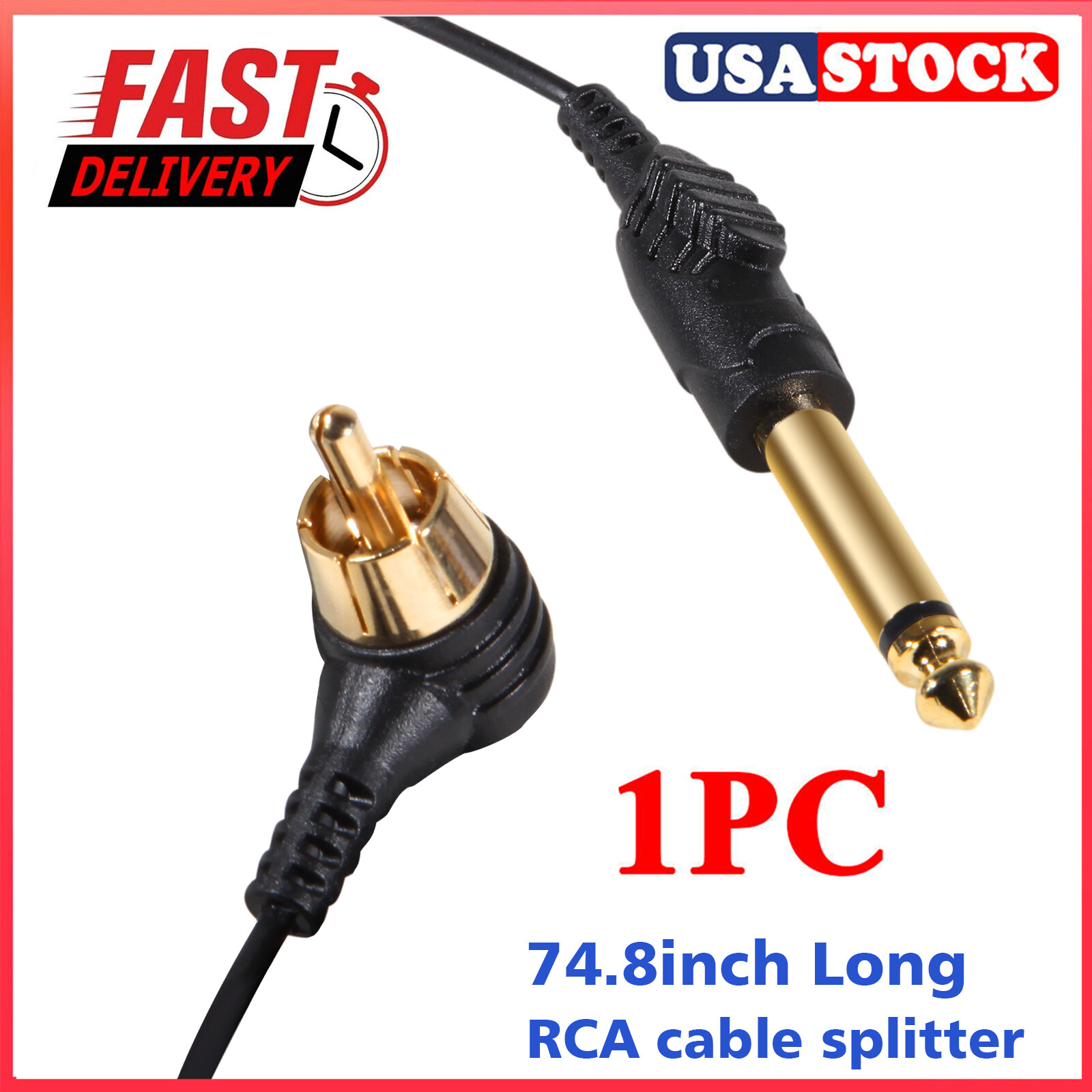 Tattoo Power Supply RCA Clip Cord 1/4" Phono Plugs 6.23 ft Long RCA ...