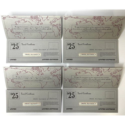 Lot of 4 United Airlines Travel Express Flight Voucher $25 Coupon ...