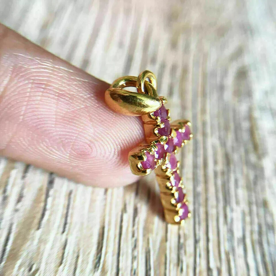 1.00Ct Round Cut Red Ruby Cross Pendant 14K Yellow Gold Finish Free ...