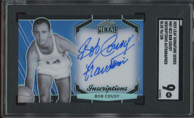 2025 Leaf Metal Inscriptions Blue Bob Cousy 96/100 Auto Autograph Mint ...