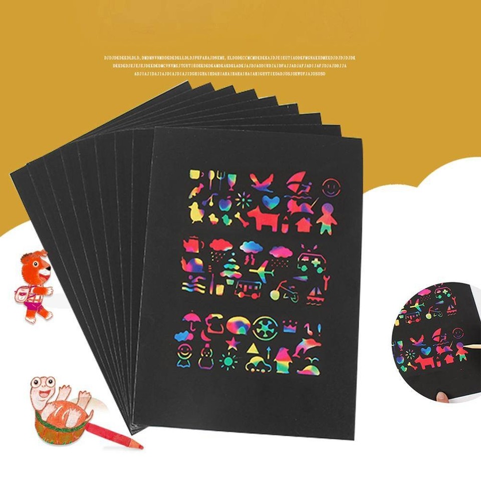 50Pcs Scratch Art Rainbow Paper Scratchboard DIY for Kids Craft Drawing ...