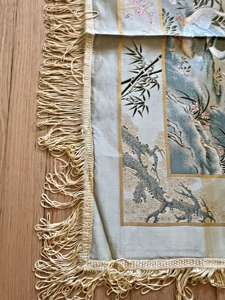 EXCELLENT VTG Chinese Silk Brocade Tablecloth Tapestry Embroidery 80x54 ...