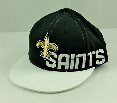 S / M NEW ORLEANS SAINTS White Flat Visor Fitted Black Hat Cap NFL Team ...