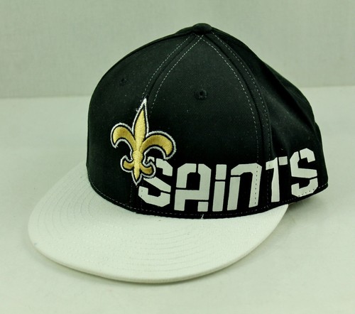 S / M NEW ORLEANS SAINTS White Flat Visor Fitted Black Hat Cap NFL Team ...