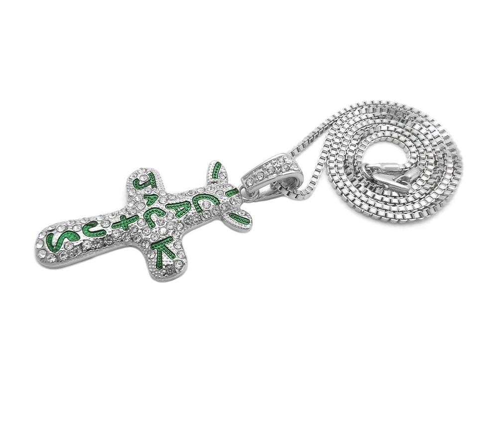 Hip Hop Travis Scott Cactus Jack Cross & 18" ~ 24" Cuban Rope Box Chain ...