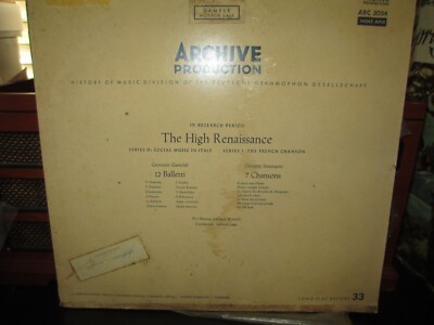 PROMO, ARC 3034 , HIGH RENAISSANCE, SOCIAL MUSIC IN ITALY, FRENCH ...