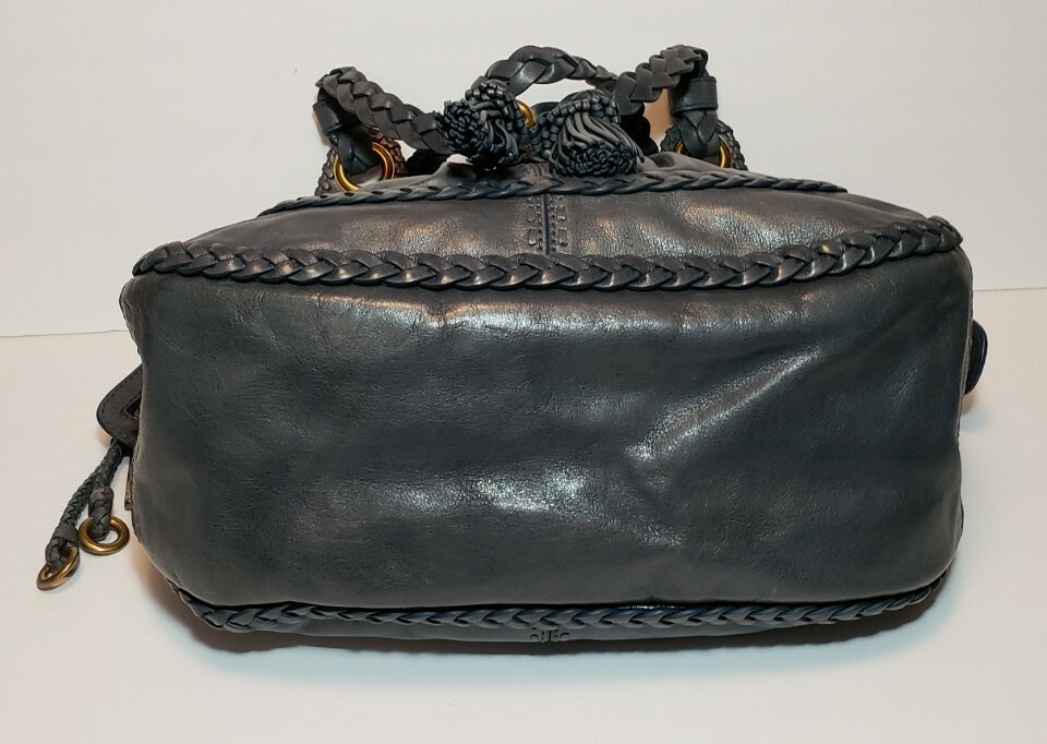 LOCKHEART GREY BRAIDY BUNCH TASSELED WOVEN VINTAGE LEATHER SHOULDER ...