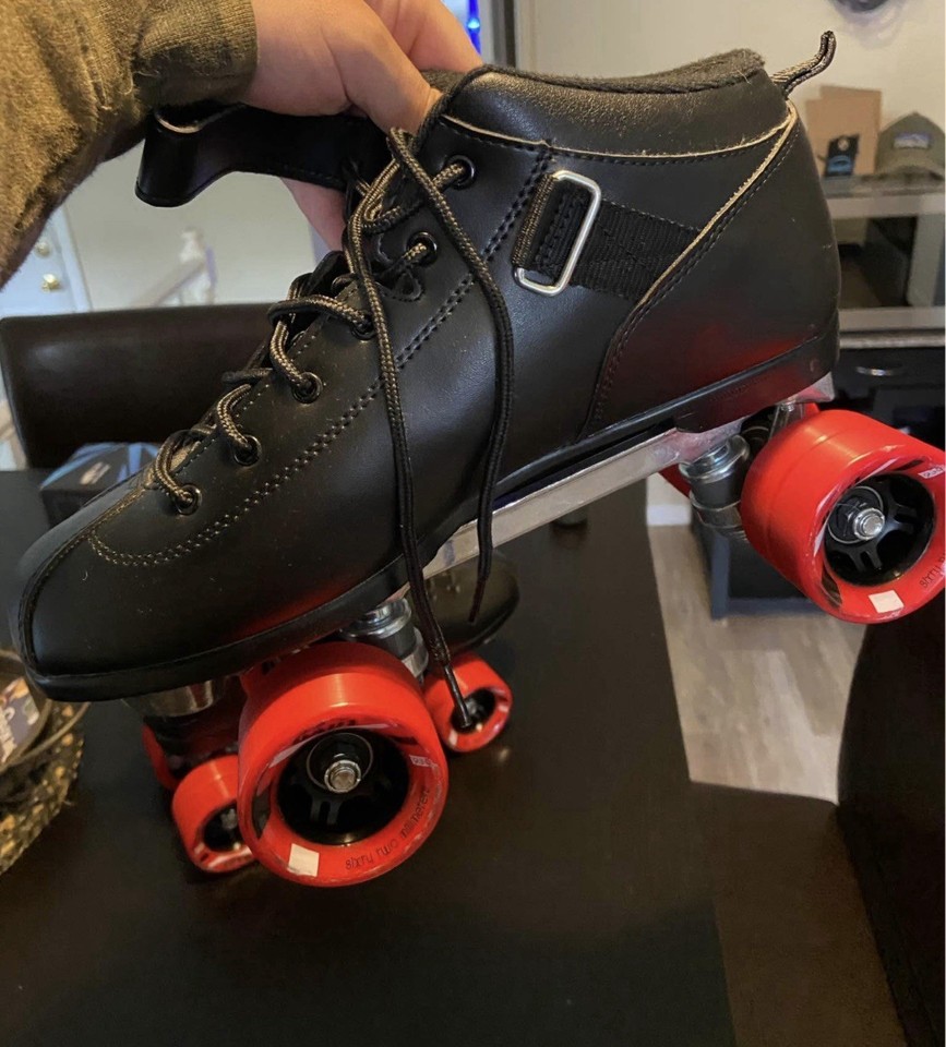 “Riedell Dart Quad Roller Skates Black W/ Red Wheels Speed Skates SZ 11 ...