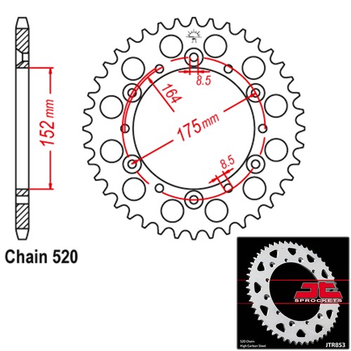 JT Sprockets Steel Rear Sprocket 520 Pitch 48 Tooth Yamaha YZ250WR ...
