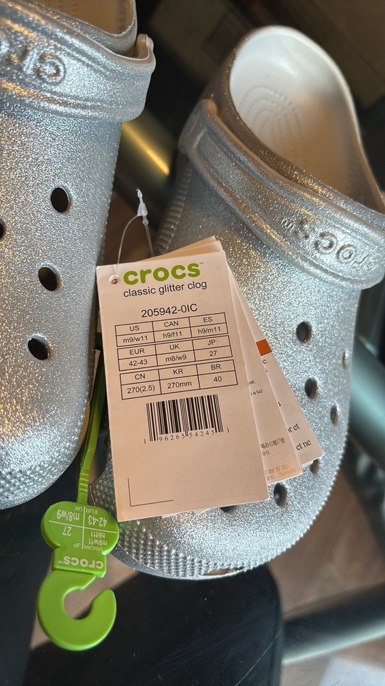 Crocs Classic Silver Glitter Clogs M9/W11 BRAND NEW WITH TAGS ON | eBay