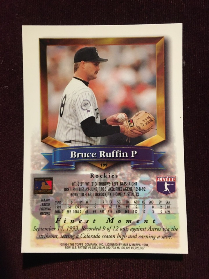 1994 Topps Finest #199 Rockies Bruce Ruffin Baseball Card | eBay