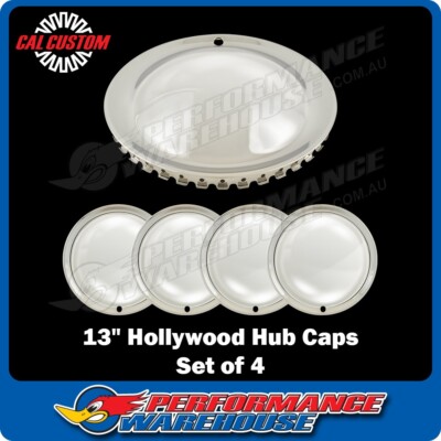 13 Inch Chrome Universal Hollywood Style Wheel Hub Moon Cap Cover Set ...