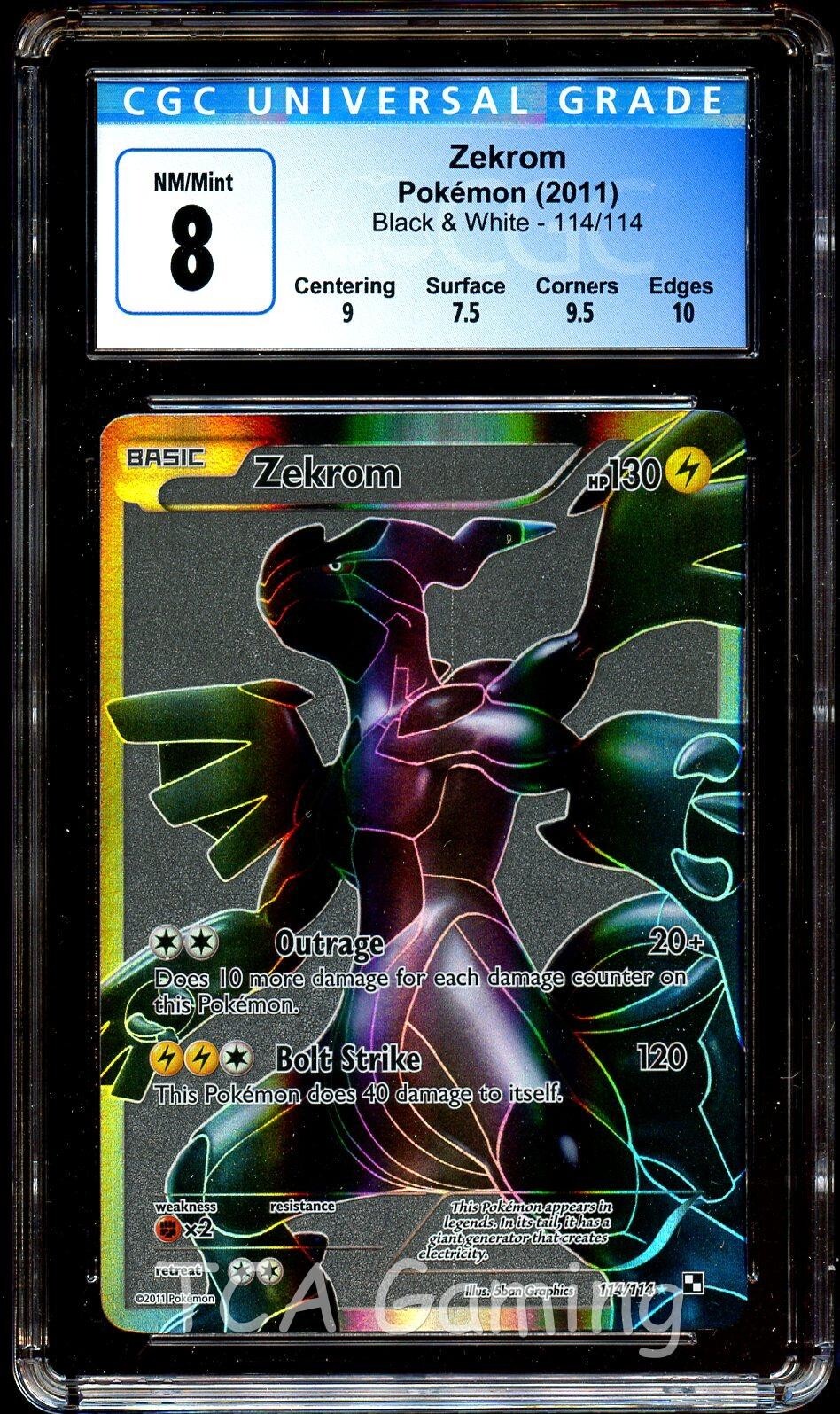 CGC 8 NM-MINT Zekrom 114/114 Gray Version BW FULL ART HOLO Pokemon Card ...