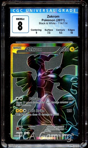 CGC 8 NM-MINT Zekrom 114/114 Gray Version BW FULL ART HOLO Pokemon Card ...