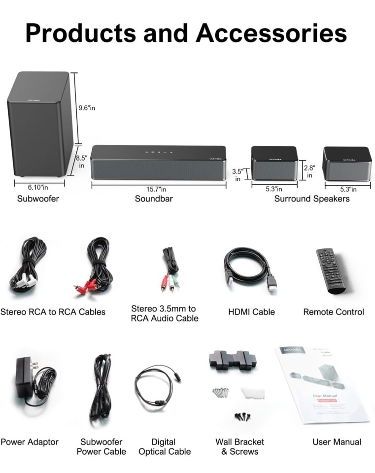 Ultimea Poseidon D50 U2500 5.1 Surround Sound System for TV Surround ...