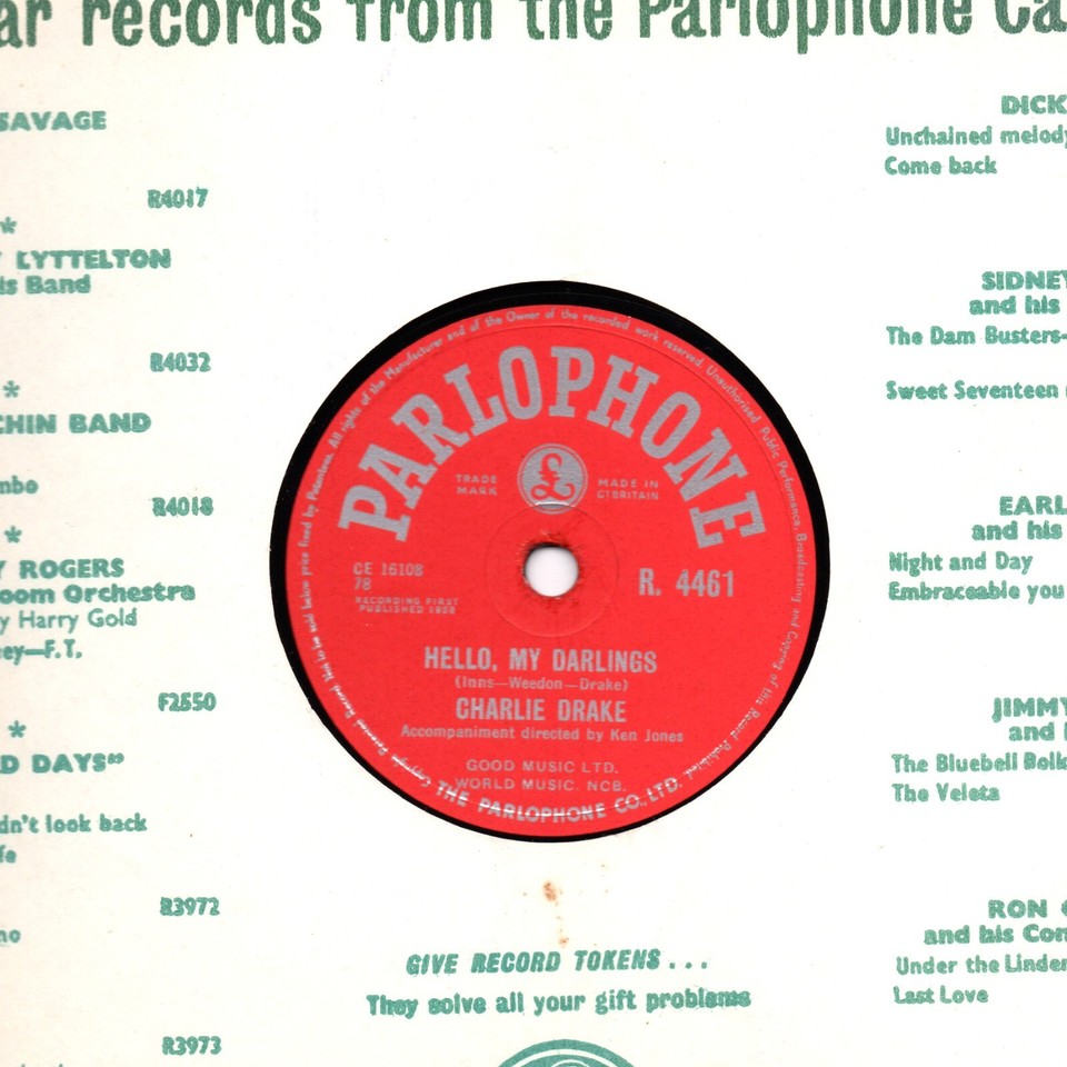 SPLISH SPLASH 1958 Bobby Darin cover 78 CHARLIE DRAKE UK PARLOPHONE R ...