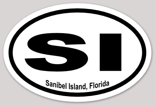 Sanibel Island SI Florida 3.25x5 Inch Euro Oval Black & White Bumper ...
