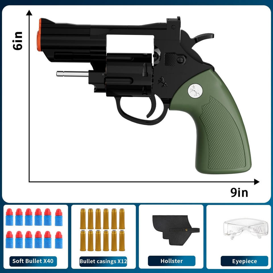 Toy Gun Foam Blaster Soft Bullet Toy Revolver Black, 40 Soft Bullets ...