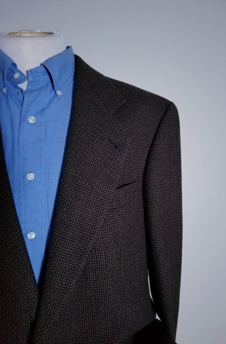 40R Hugo Boss Tweed Wool Brown On Black Tooth Check Blazer Sport Coat ...