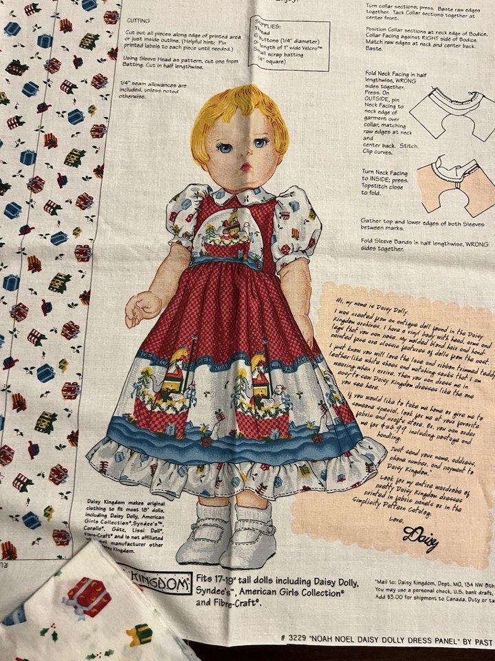 Daisy Kingdom Noah Noel Daisy Dolly Dress Pattern Cut And Sew+ extra ...