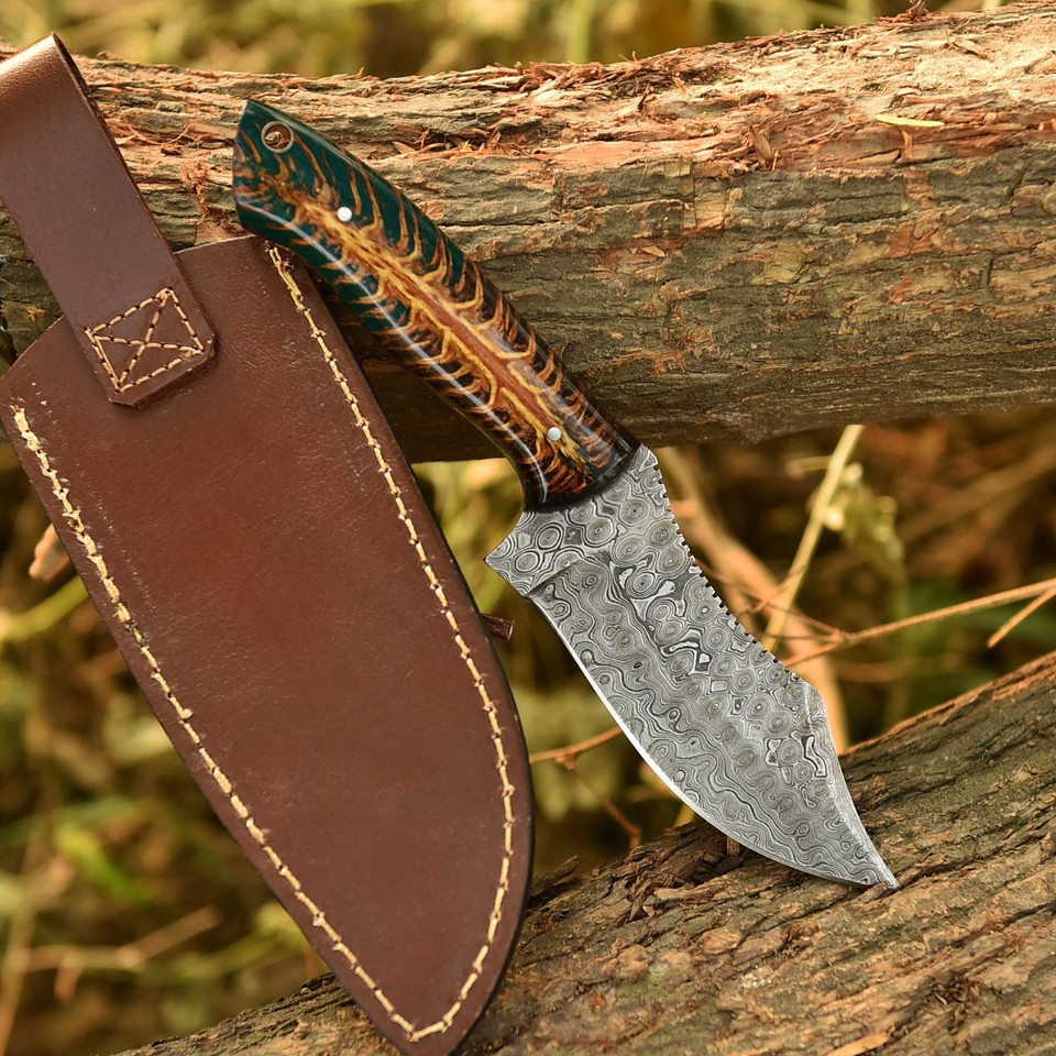9" HAND FORGED DAMASCUS CUSTOM PINE CONE HANDLE HUNTING HANDMADE KNIFE ...