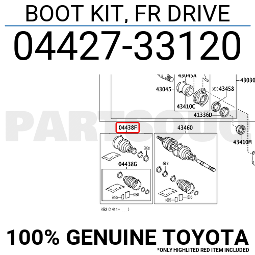 0442733120 Genuine Toyota BOOT KIT, FR DRIVE 04427-33120 | eBay