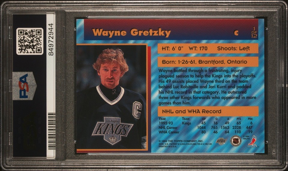 1993-94 Stadium Club Finest WAYNE GRETZKY #1 - PSA 8 - NrMt-Mt - HOFer ...