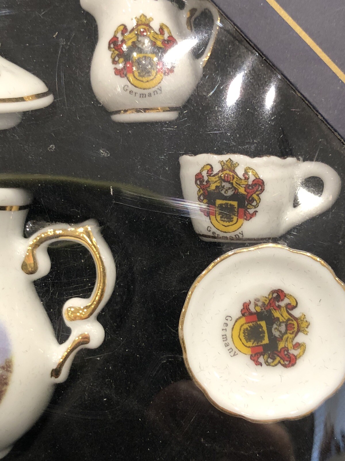 REUTTER PORCELAIN TEA SET GOLD TRIM MINIATURE MINI GERMAN CASTLES Doll ...