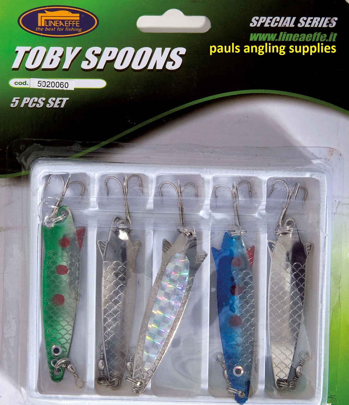 Lineaeffe Toby Type Fishing Lures 5 Assorted with Treble Hooks Spoon ...