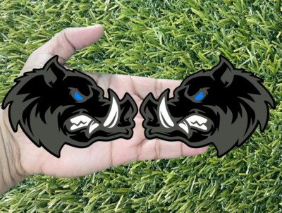 Hell Hog Boar Blue Eye Car Emblem Badge White Teeth & Tusks Matte Black ...