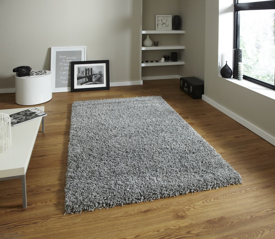 X LARGE GREY SHAGGY RUG SOFT FLUFFY PLAIN THICK 5CM FLOOR CARPET RUG ...