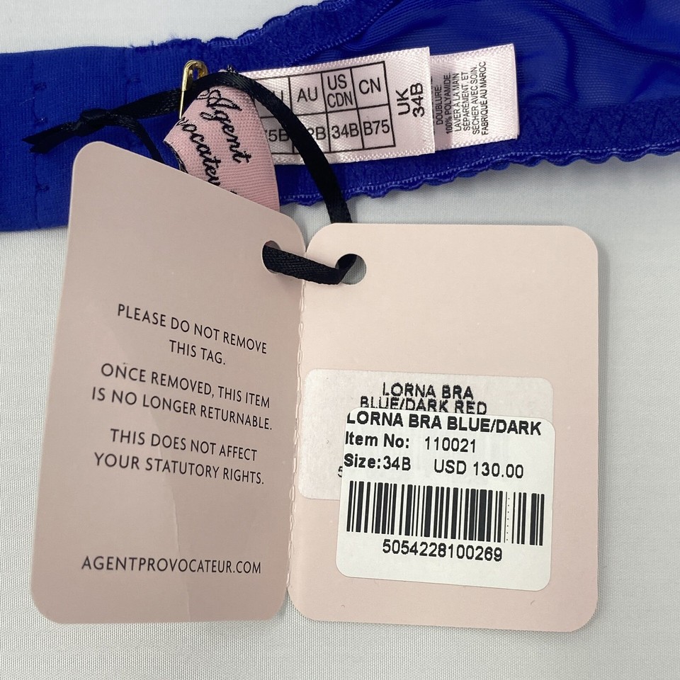 Agent Provocateur Lorna Blue Red Bra 34B NWT | eBay