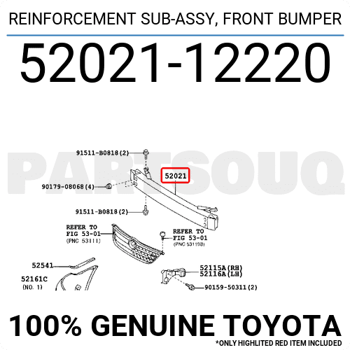 5202112220 Genuine Toyota REINFORCEMENT SUB-ASSY, FRONT BUMPER 52021 ...