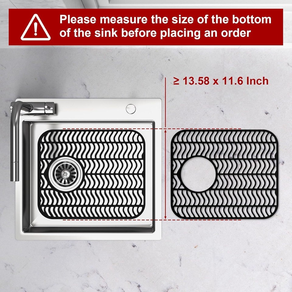 TOOVEM 2 PACK Non-Slip Sink Protector Mat Dishwasher Safe Kitchen Drain ...