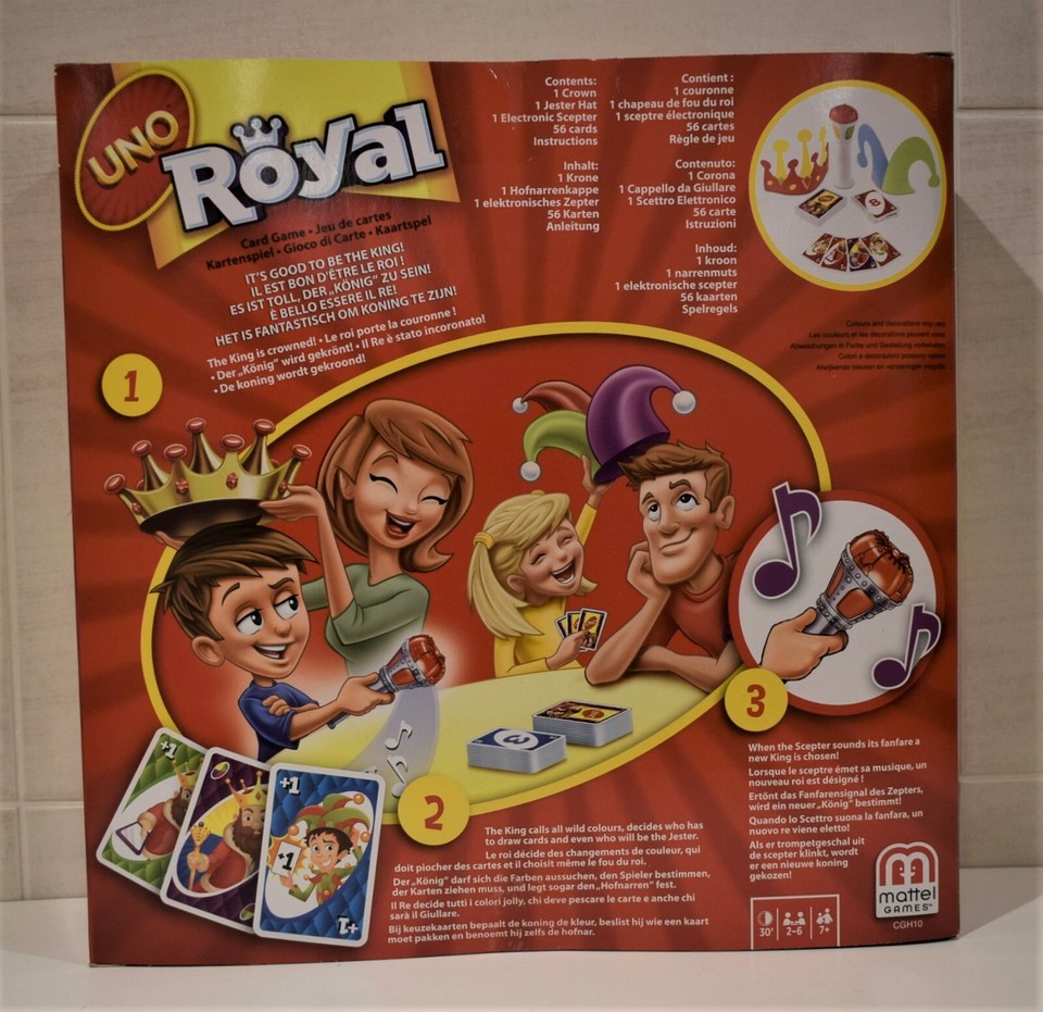 UNO ROYAL CARD GAME THE CROWN WEARER SETS the RULES By MATTEL GAMES 2-6 ...
