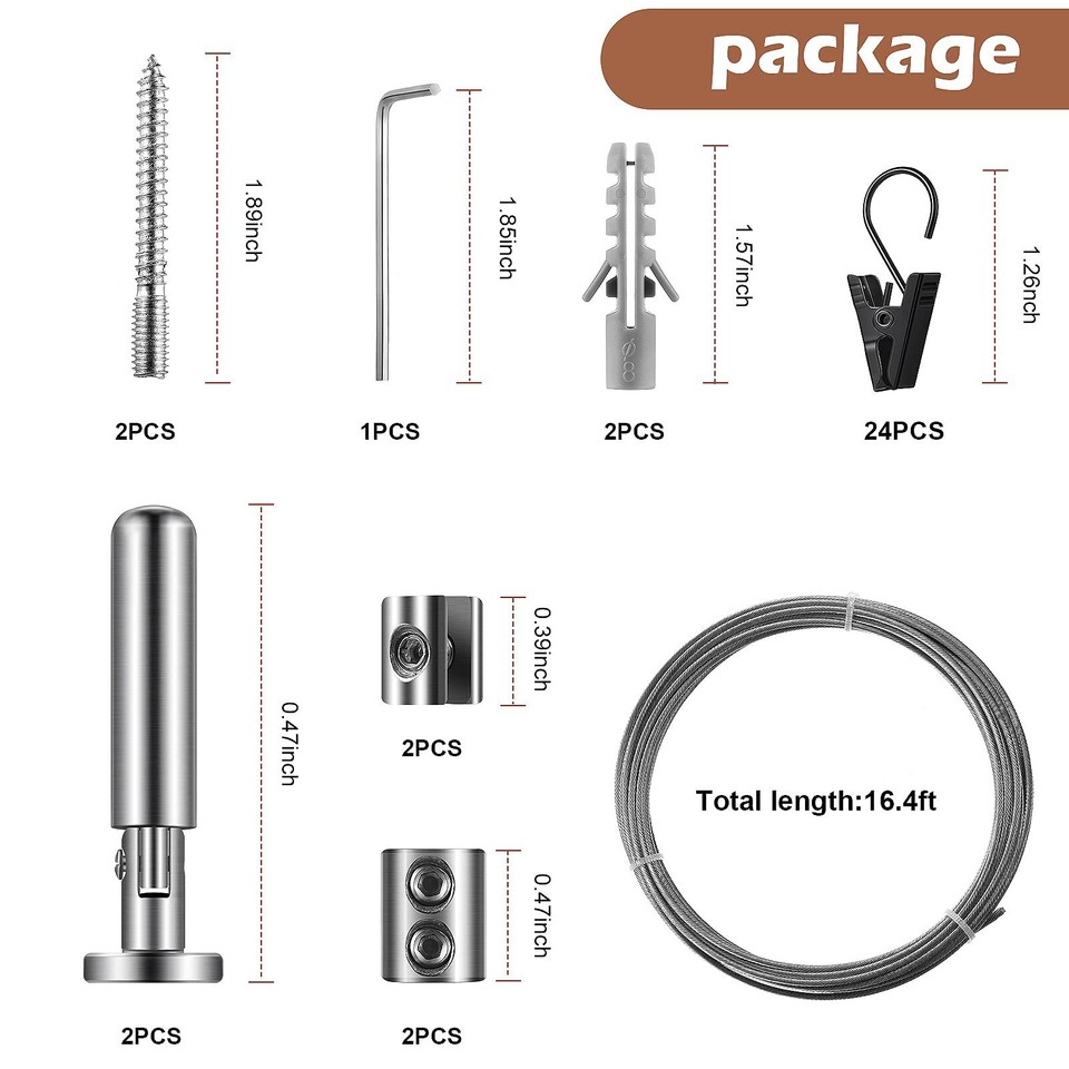 4 Set 196 Inch Wire Curtain Rod Room Divider Wire Curtain Hanging ...