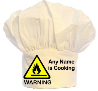 PERSONALISED WARNING SIGN PRINT CHEFS HAT BBQ 100% POLYESTER GIFT ...