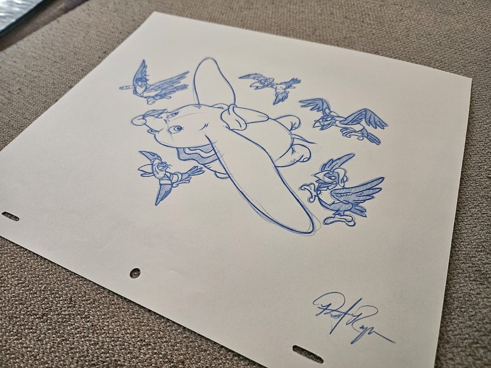 Disney Dumbo flying with Crows Drawing/Sketch Animation Art Handmade ...