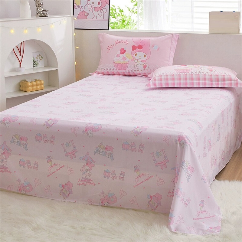 Cartoon My Melody Bedding Duvet Cover Bed Fitted Sheet Pillowcase 4Pcs ...