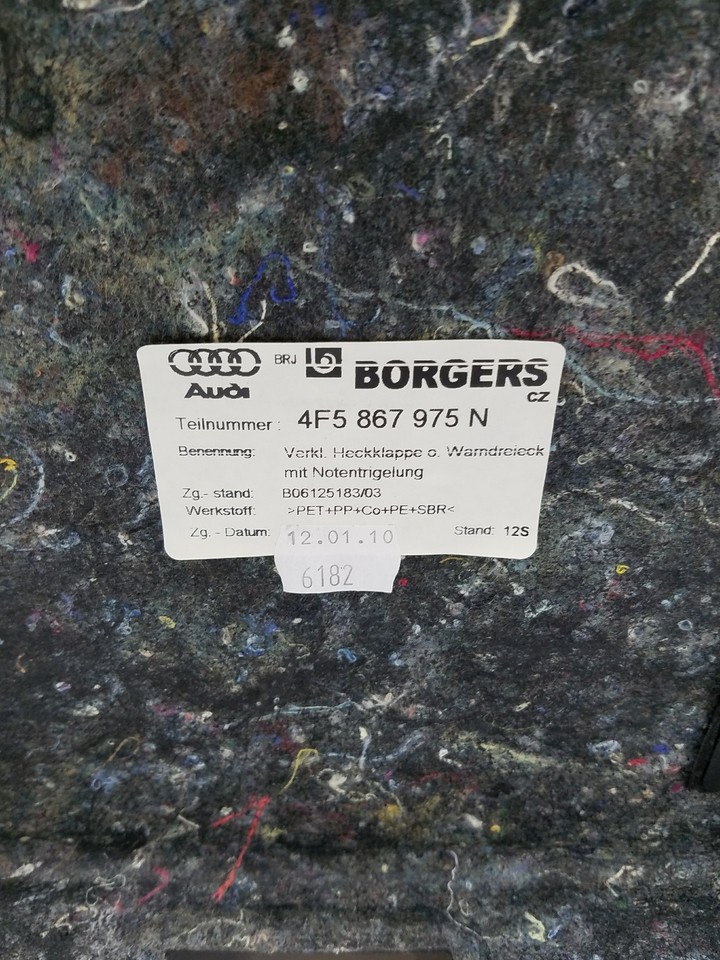 2009 2010 2011 AUDI A6 S6 C6 - REAR TRUNK LID TRIM PANEL / LINER ...