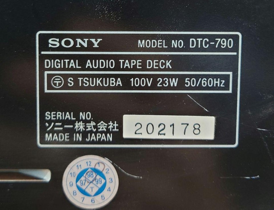 Sony DTC-790 DAT Digital Audio Tape Deck Recorder Stereo Tested Japan ...