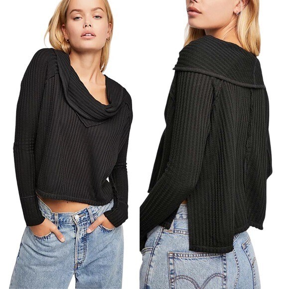 Free People Wildcat Cowl Neck Thermal Black Size Larg… - Gem