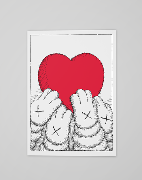 KAWS HOLIDAY Post Card Set x 5 Heart Print LE/1000 companion valentine ...
