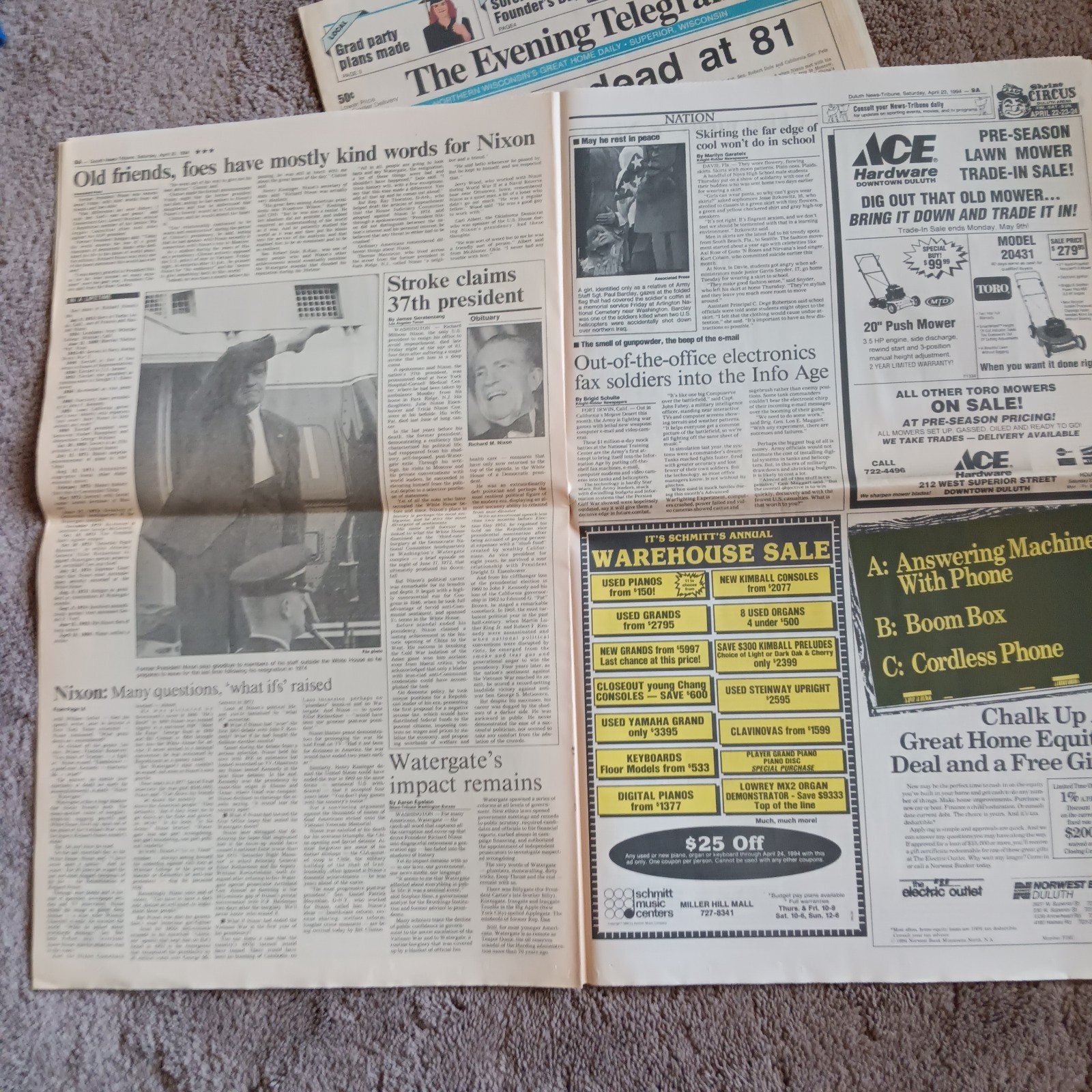 Vintage Nixon Dead at 81 Newspapers, cartoon about Beavis and Butthead ...