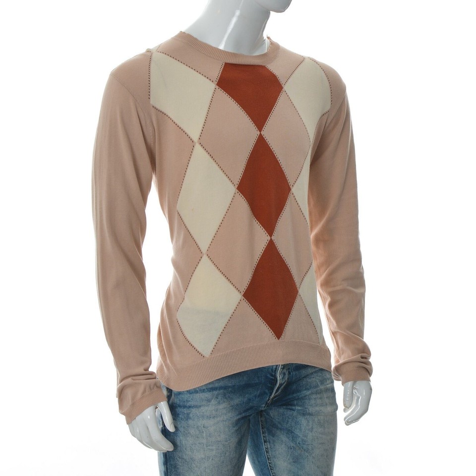 DAKS Men's Argyle Print Crew Neck Sweater Knitted Pullover Long Sleeve ...